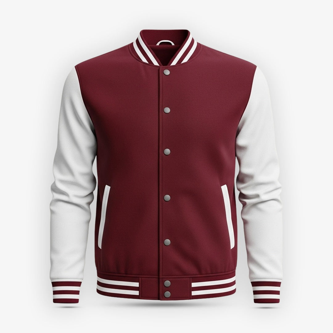 Maroon and White Baseball Jacket – NJ Mens